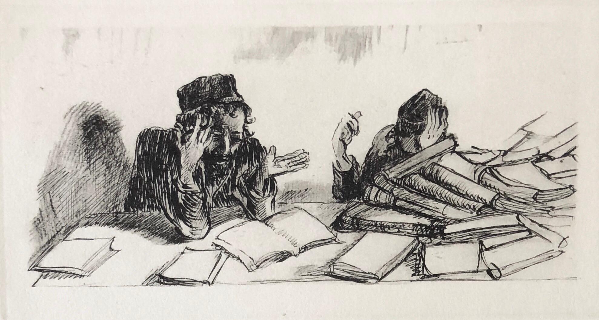 Paul Jeffay - Judaica Jewish Shtetl Etching Hasidic Youth at Study ...