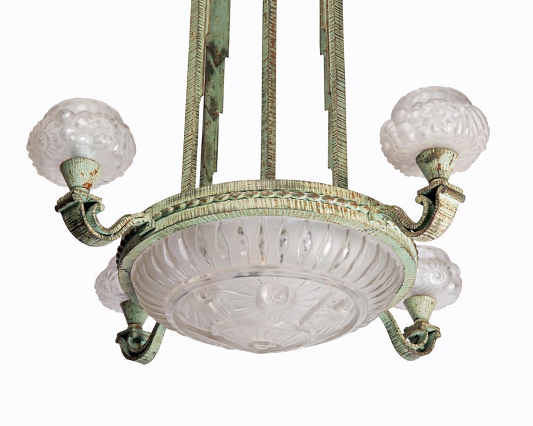 Paul Kiss, Genet Michon, Patinated Art Deco Chandelier, Wrought Iron ...
