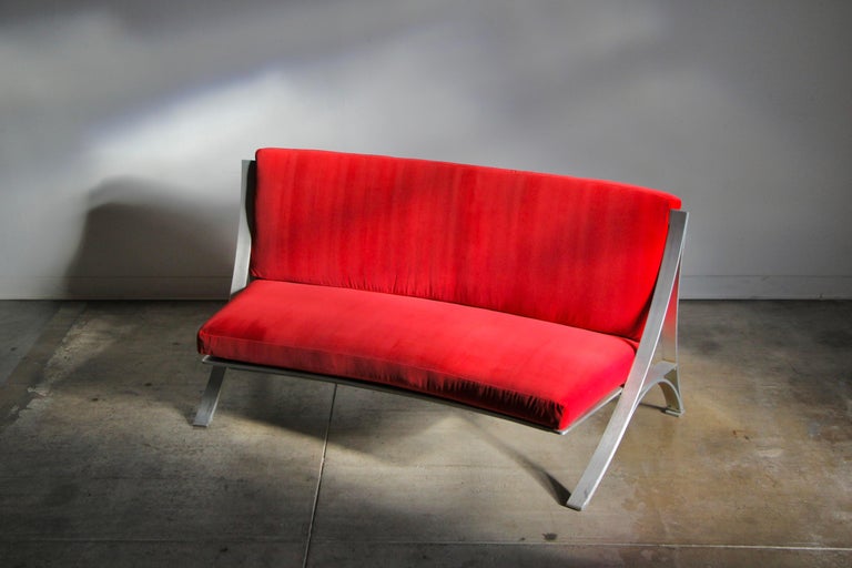 Paul Laszlo Custom Curved Aluminum and Velvet Settee Sofa For Sale at ...