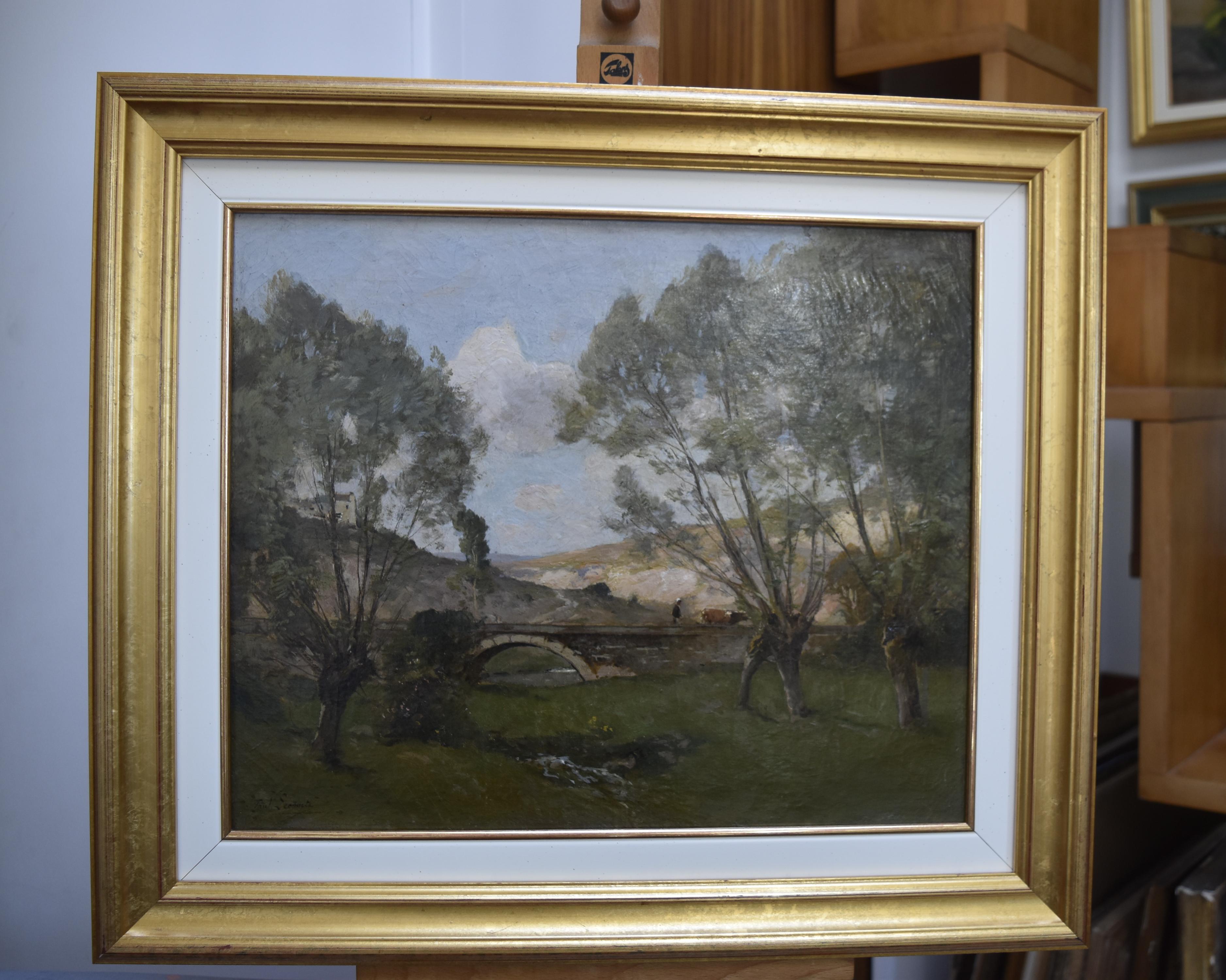 Paul Lecomte - Paul Lecomte (1842-1920) A landscape with a bridge, Oil on canvas For Sale at ...