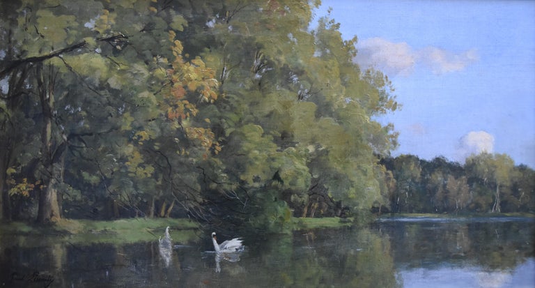 Paul Lecomte - Paul Lecomte (1842-1920) A Lake with swans, oil on ...