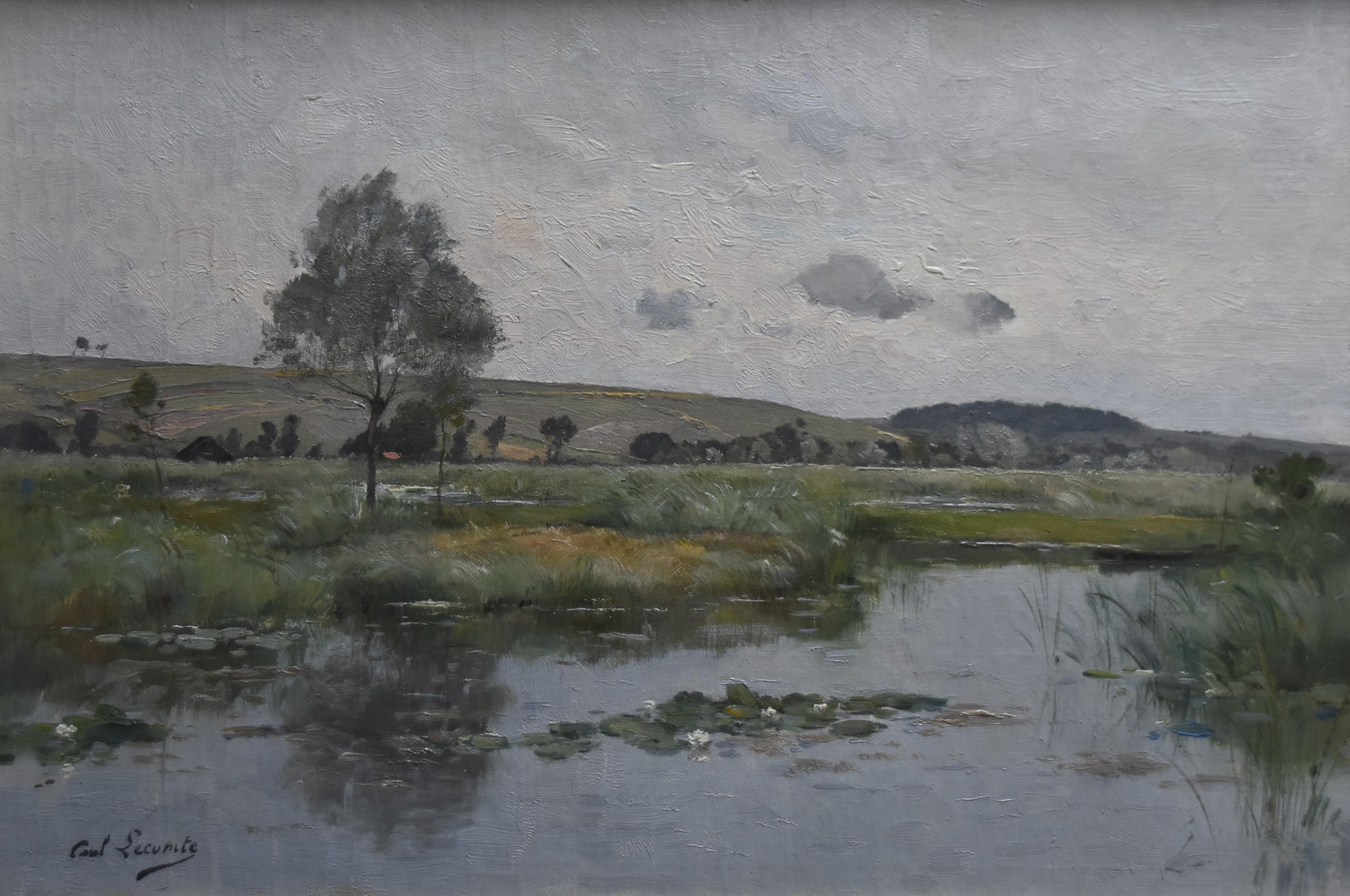 Paul Lecomte - Paul Lecomte (1842-1920) A Landscape with a pond, Oil on canvas signed at 1stDibs
