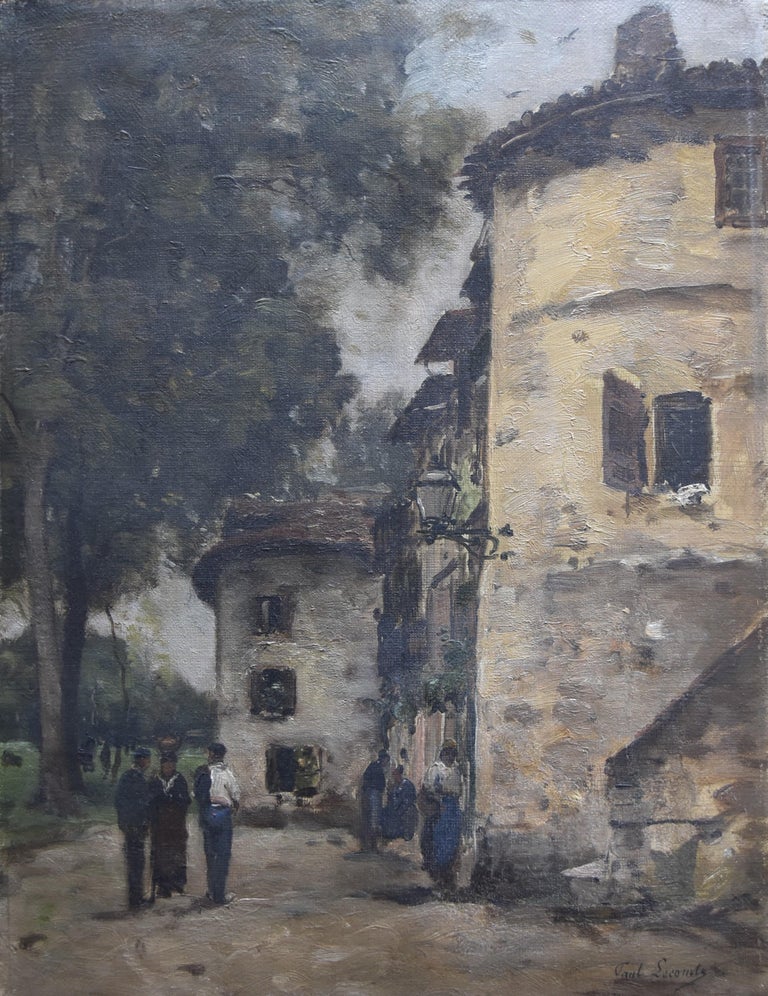 Paul Lecomte - Paul Lecomte (1842-1920) Landscape with characters near ...