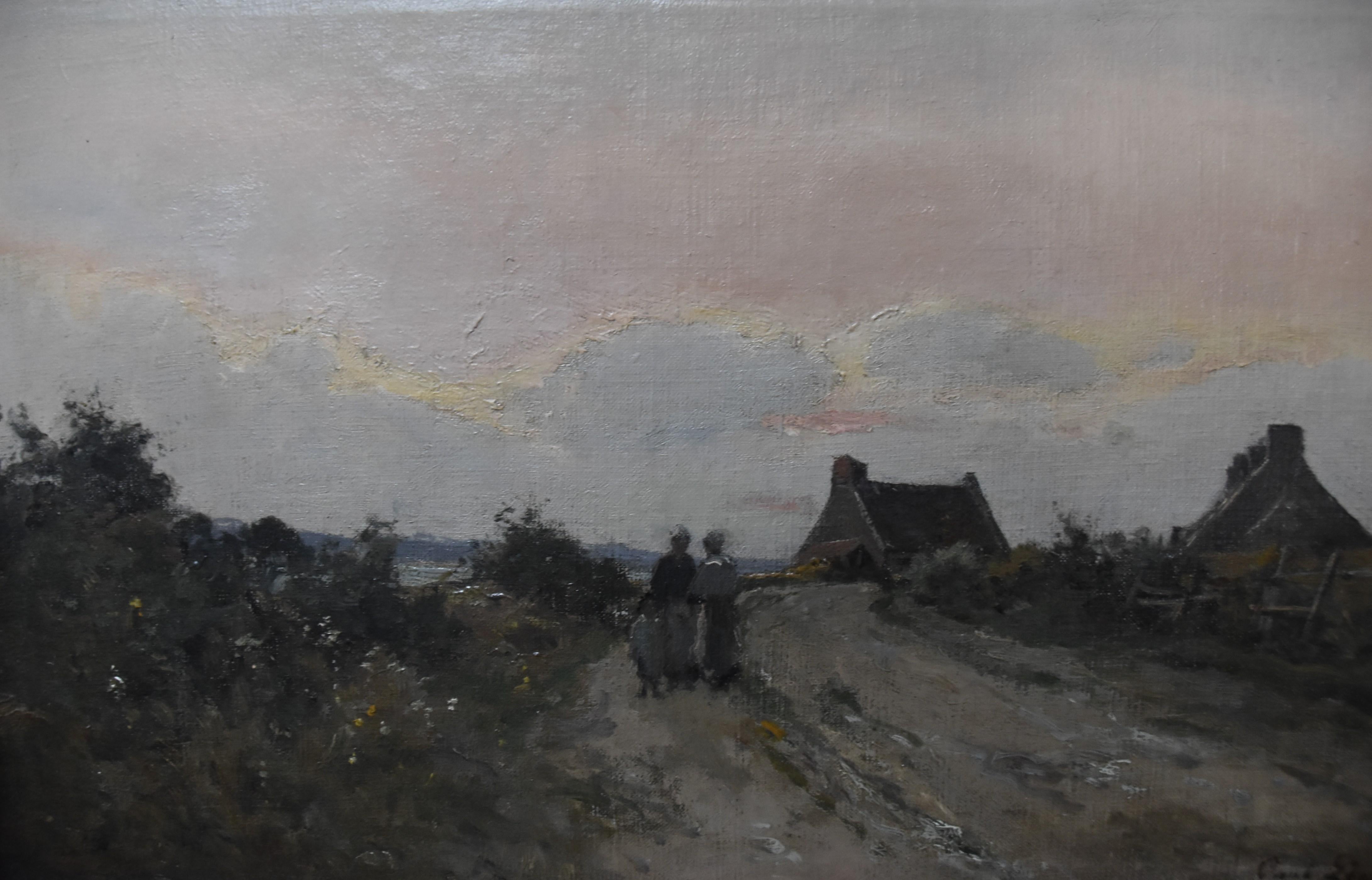 Paul Lecomte - Paul Lecomte (1842-1920) Sunset in Brittany, signed oil painting For Sale at 1stDibs