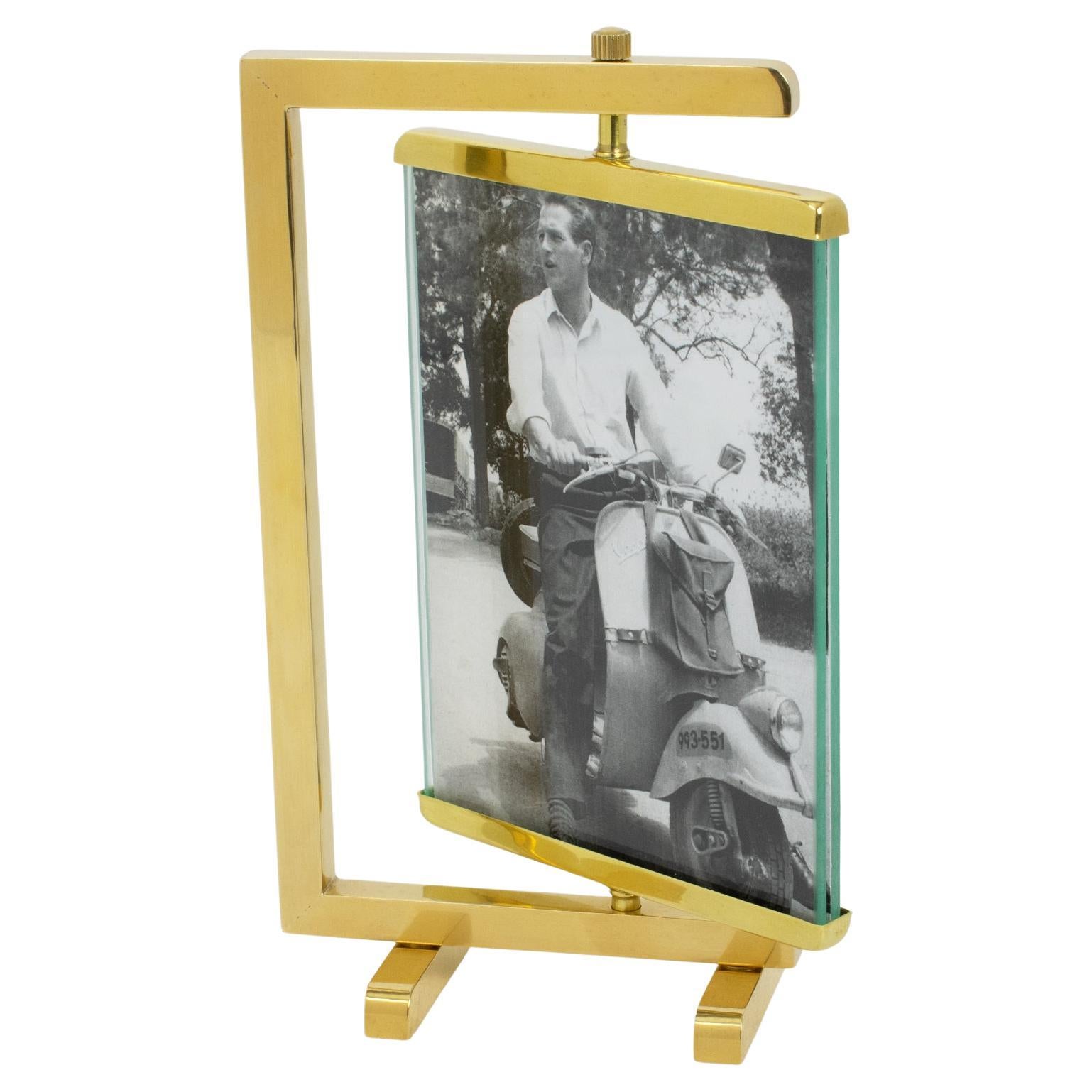 Paul Lobel Style Polished Brass Picture Frame, 1950s For Sale at 1stDibs
