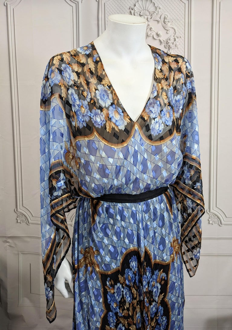 Paul Louis Orrier Placed Print Chiffon Scarf Point Gown For Sale at 1stDibs