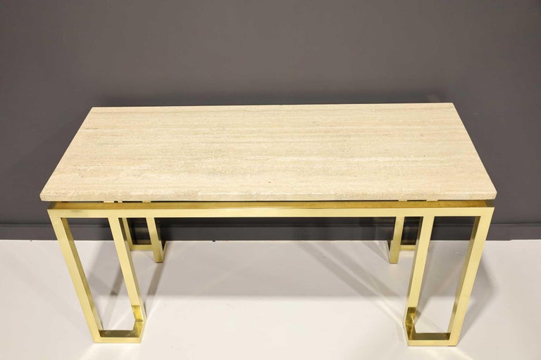 Paul M. Jones Brass and Travertine Console Table For Sale at 1stDibs