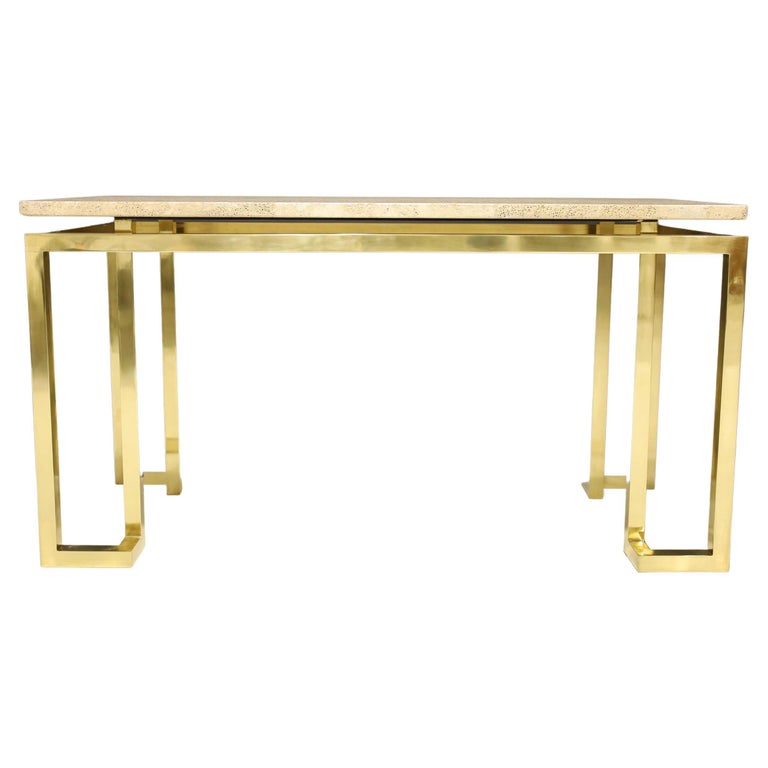 Paul M. Jones Brass and Travertine Console Table For Sale at 1stDibs