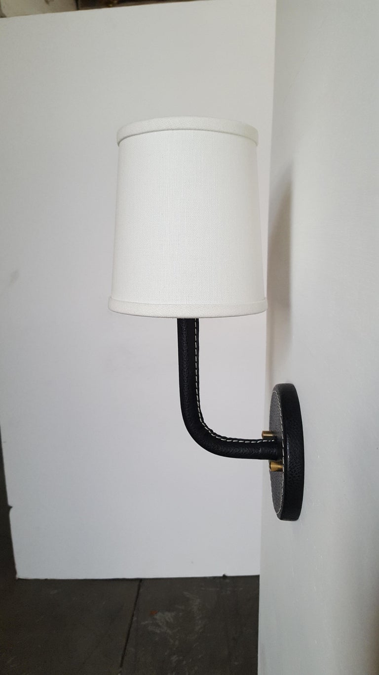 Paul Marra Top-Stitched Leather Wrapped Sconce For Sale at 1stDibs