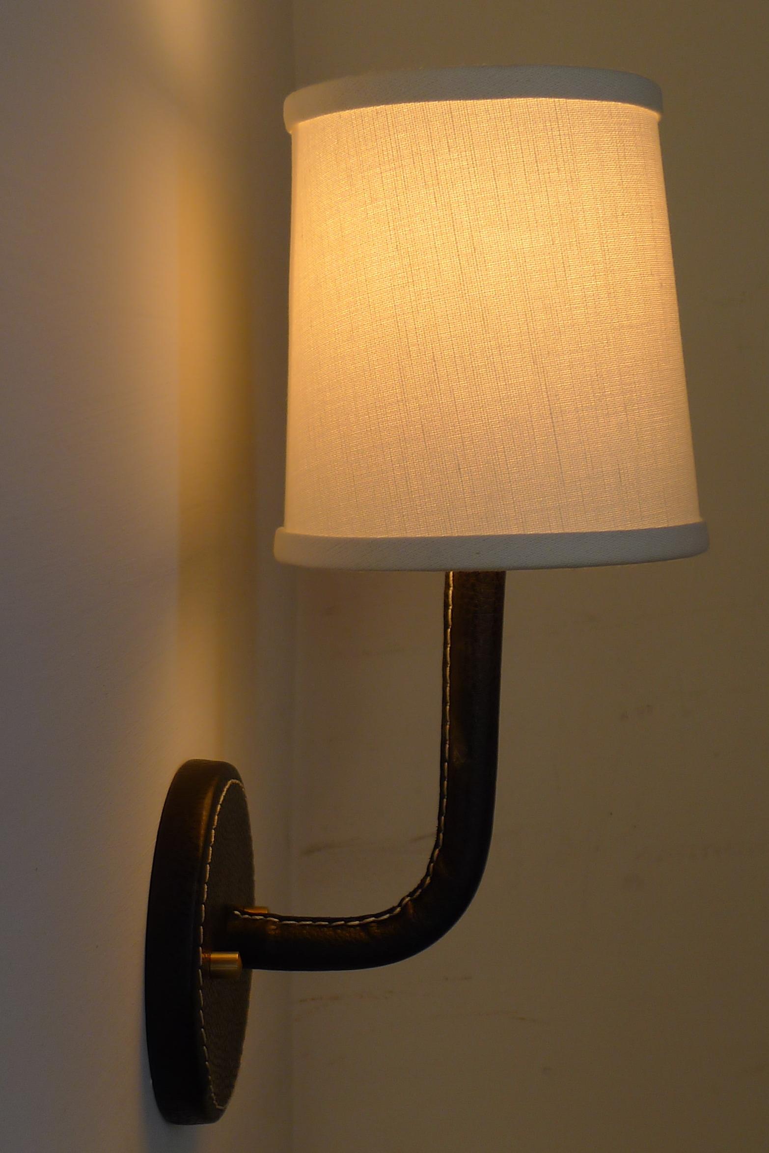 Paul Marra Top-Stitched Leather Wrapped Sconce For Sale at 1stDibs