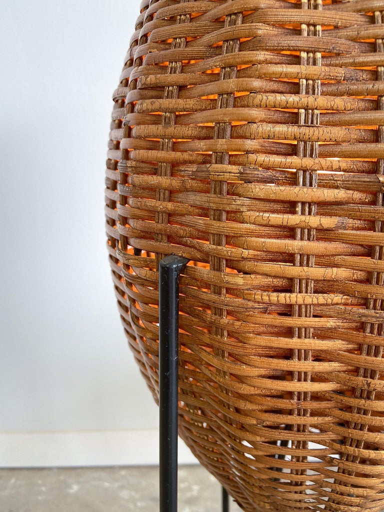 Paul Mayén Large Scale Table Lamp, Wicker and Enamelled Steel, 1960's ...