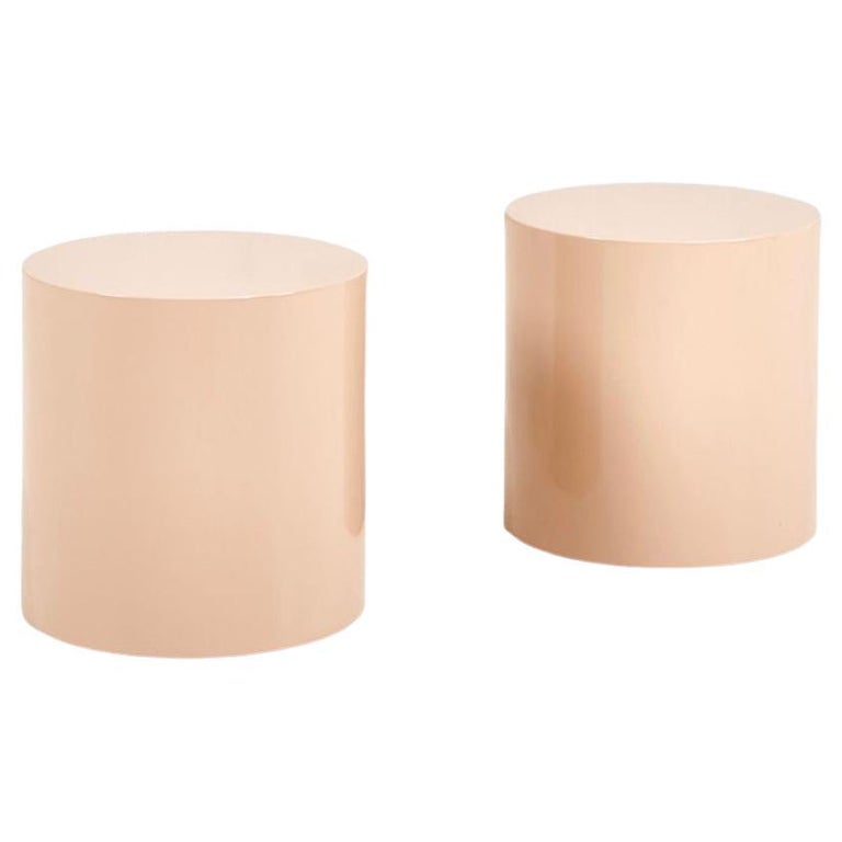 Paul Mayen Pair Tan Drum Side/End Tables, 1970 For Sale at 1stDibs