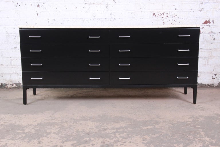 Paul McCobb Black Lacquered Travertine Top Dresser or Credenza, Newly ...
