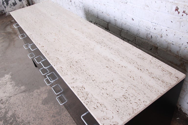 Paul McCobb Black Lacquered Travertine Top Dresser or Credenza, Newly ...