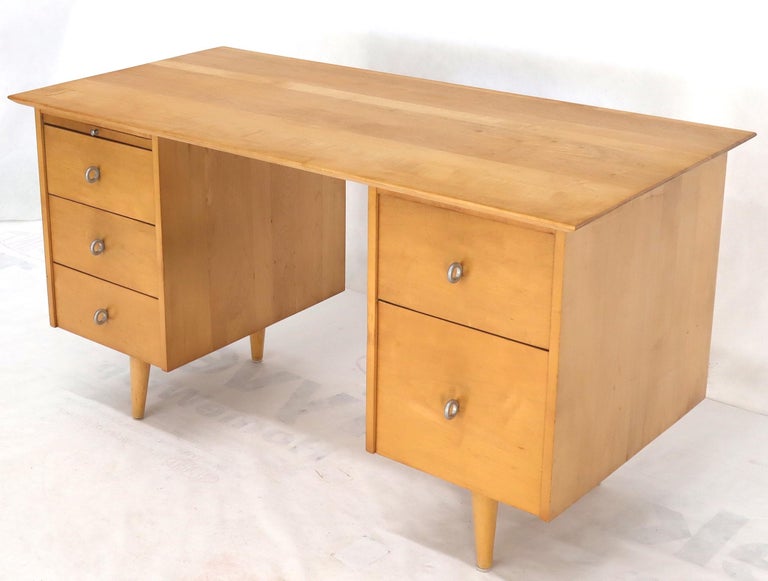 Paul McCobb Double Pedestal Ring Pulls Solid Birch Desk For Sale at 1stDibs