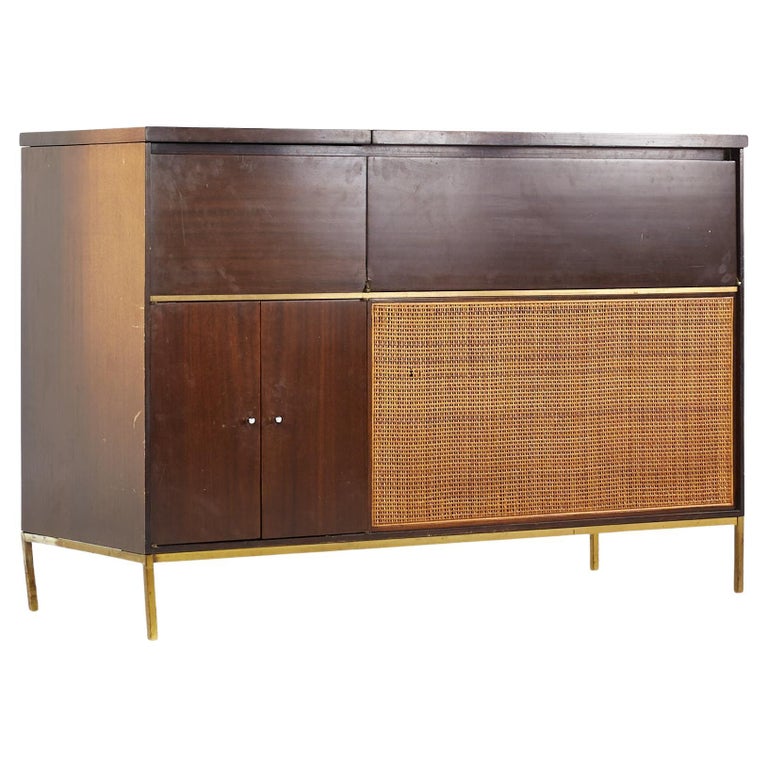 Paul McCobb for Bell and Howell Mid Century Cane and Brass Stereo ...