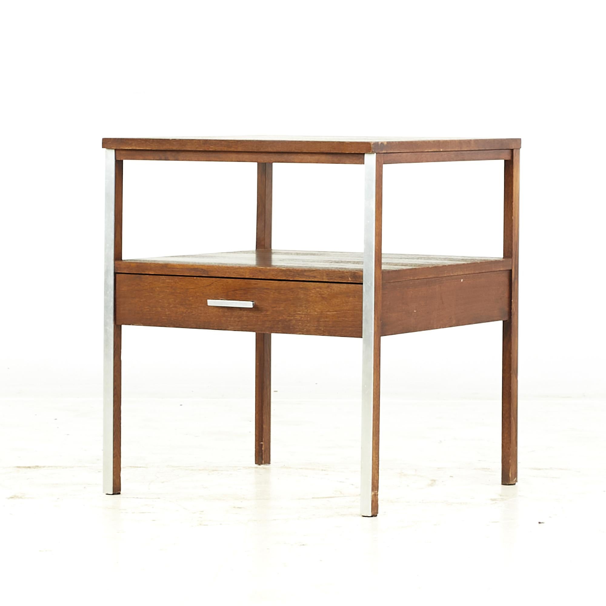 Paul McCobb for Calvin Linear MCM Walnut and Stainless Steel Side Table ...