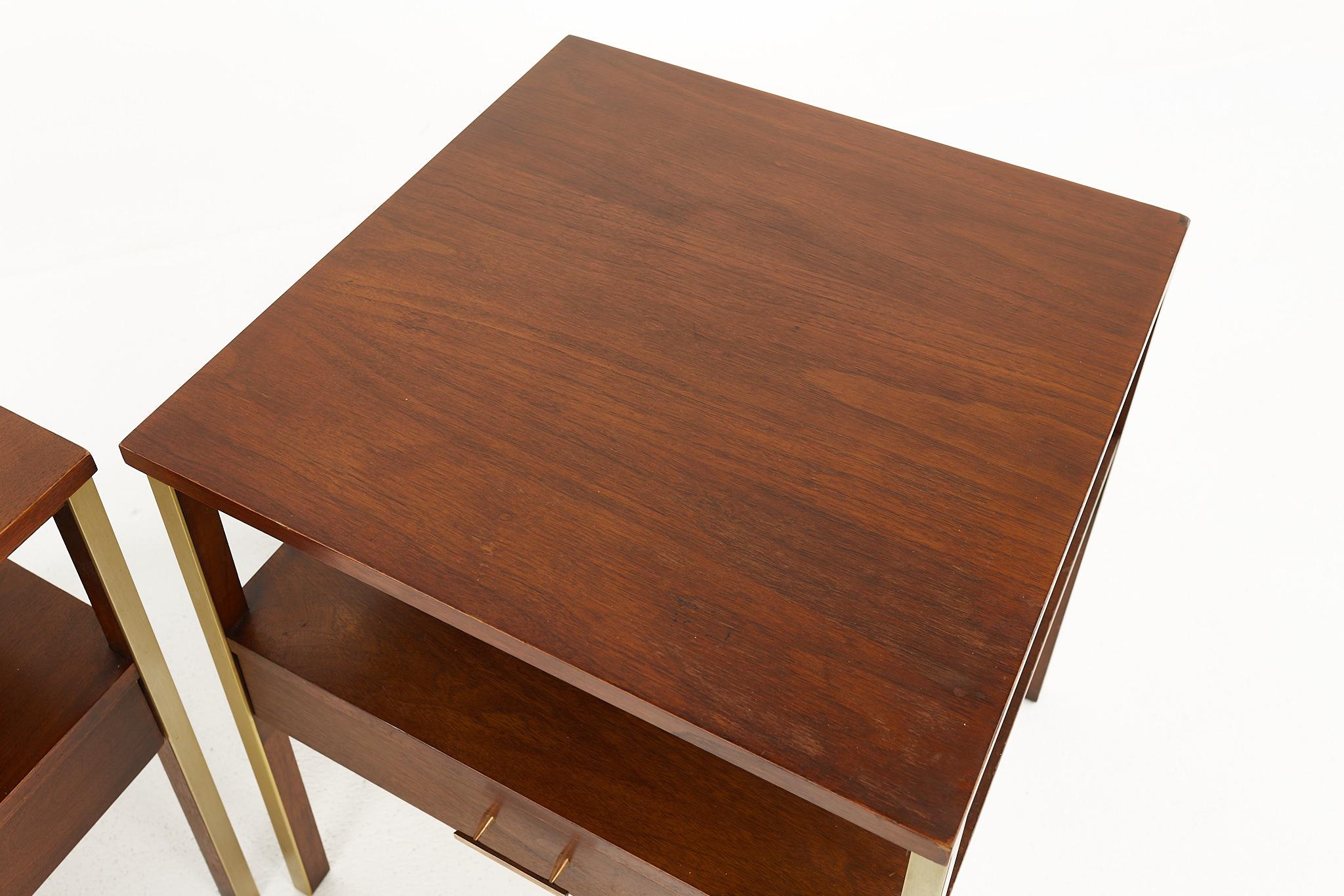 Paul McCobb for Calvin Mid-Century Brass and Walnut Nightstands, a Pair ...