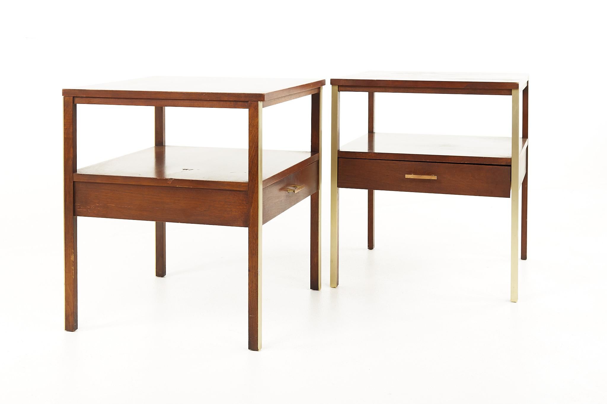 Paul McCobb for Calvin Mid-Century Brass and Walnut Nightstands, a Pair ...