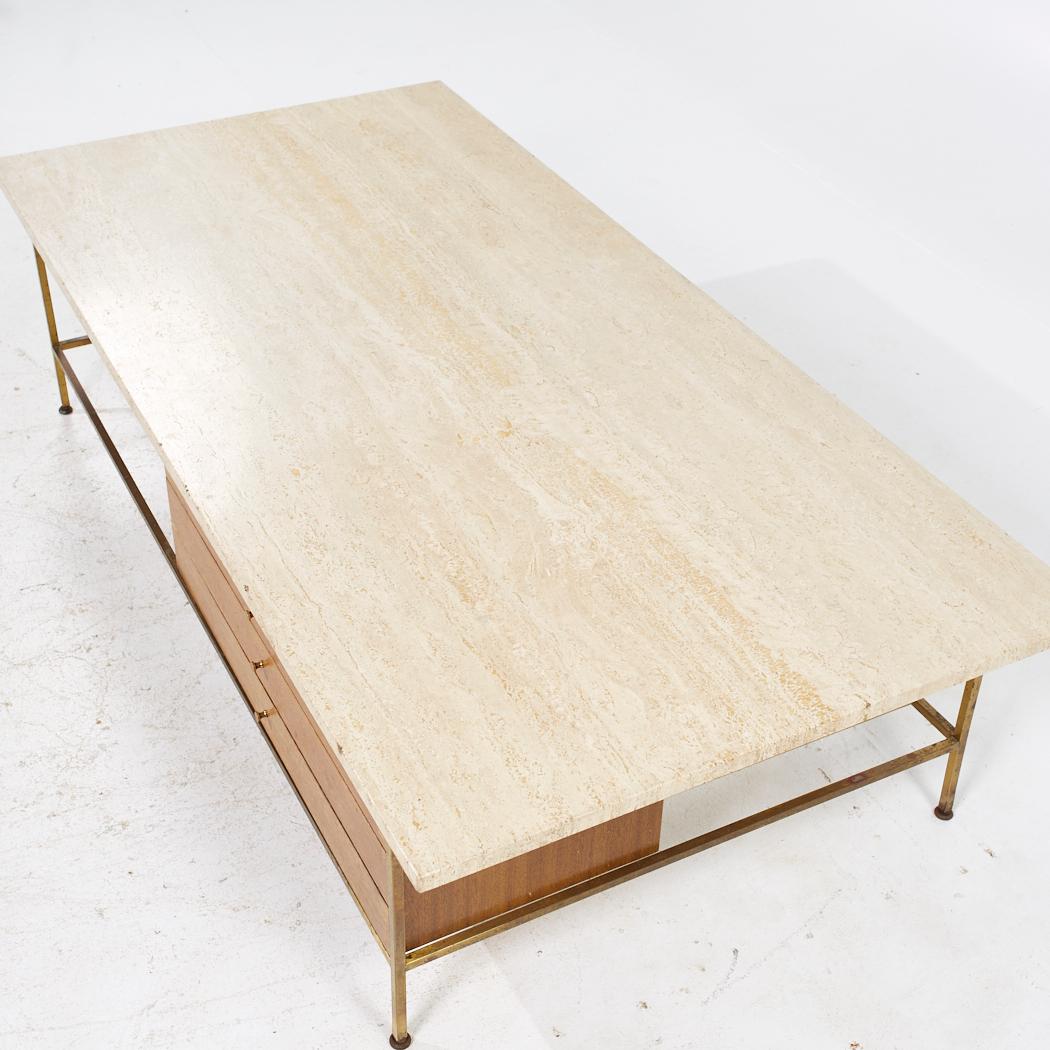 Paul McCobb for Calvin Mid Century Travertine and Brass Coffee Table ...