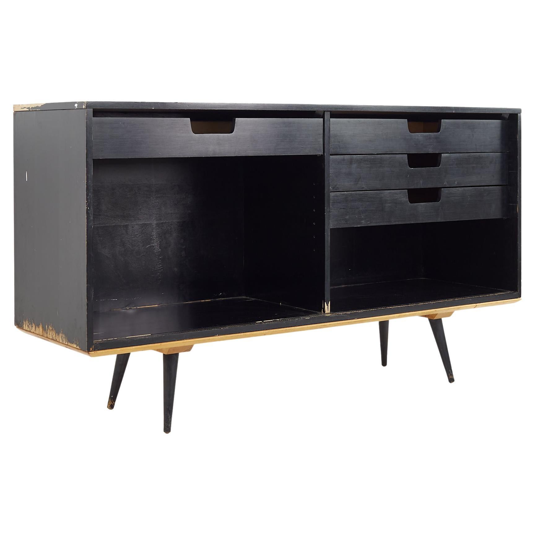 Paul McCobb Planner Group Cabinet with Original Grasscloth Doors at 1stDibs