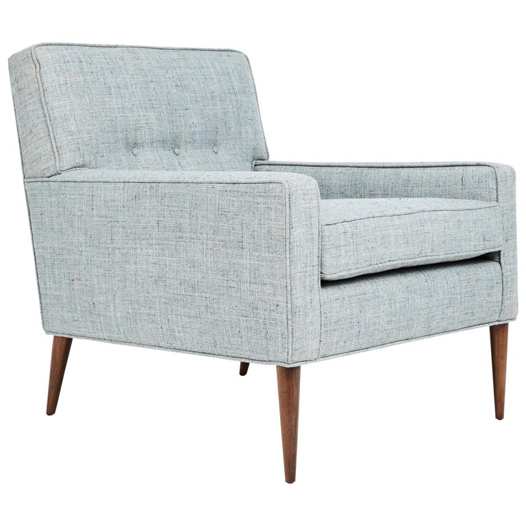 1950s Paul McCobb Mid Century Club Chair in Blue, Gray and Ivory Woven ...