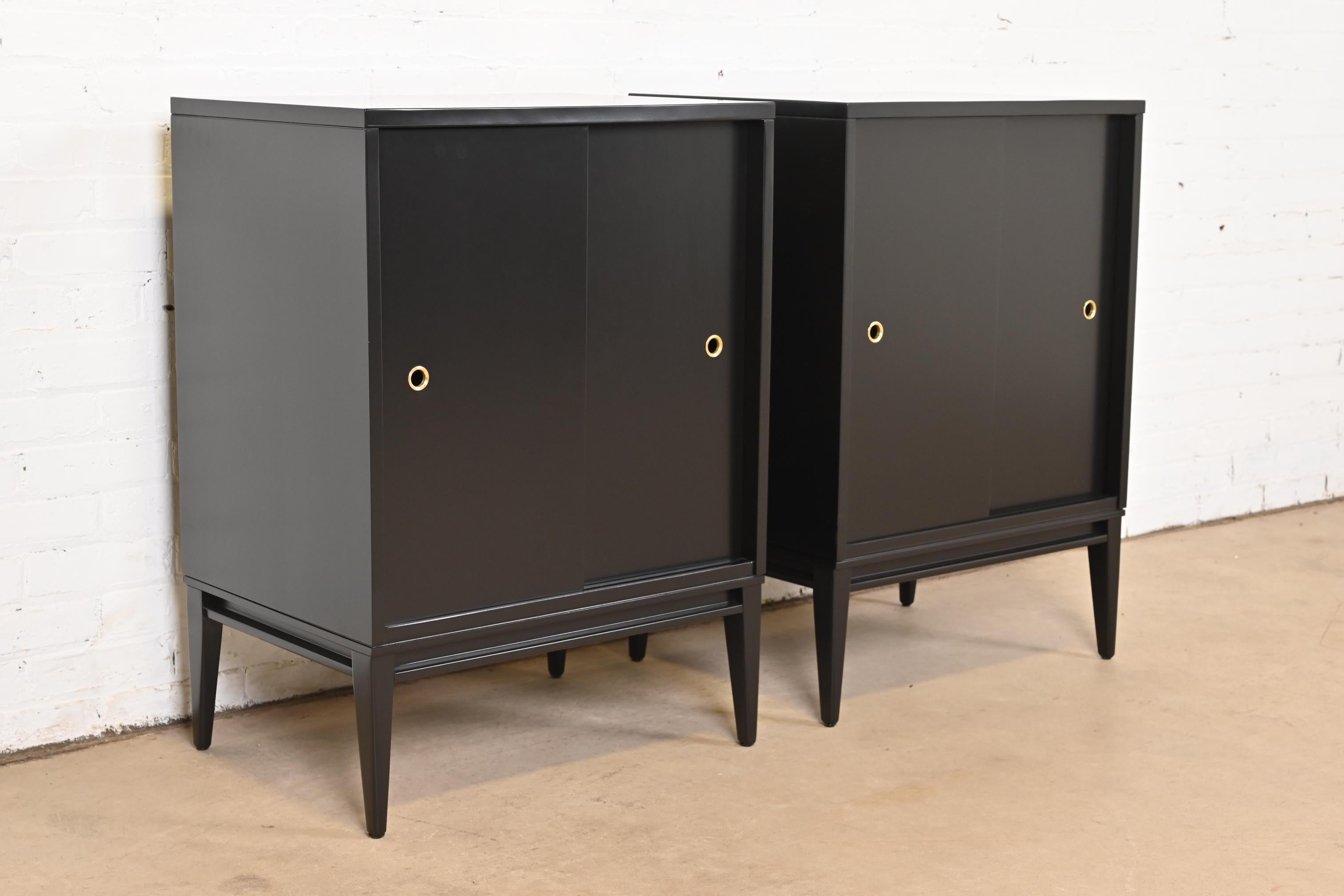 Paul McCobb Planner Group Black Lacquered Cabinets With Sliding Doors ...