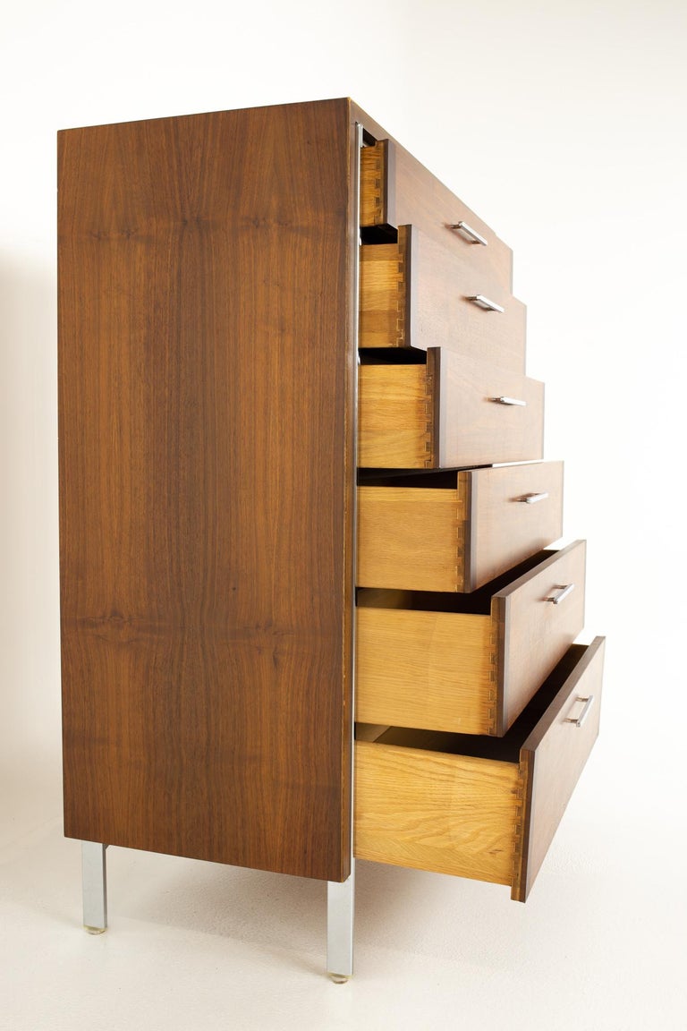 Paul McCobb Style Lane Mid Century Walnut and Chrome 6 Drawer Highboy ...