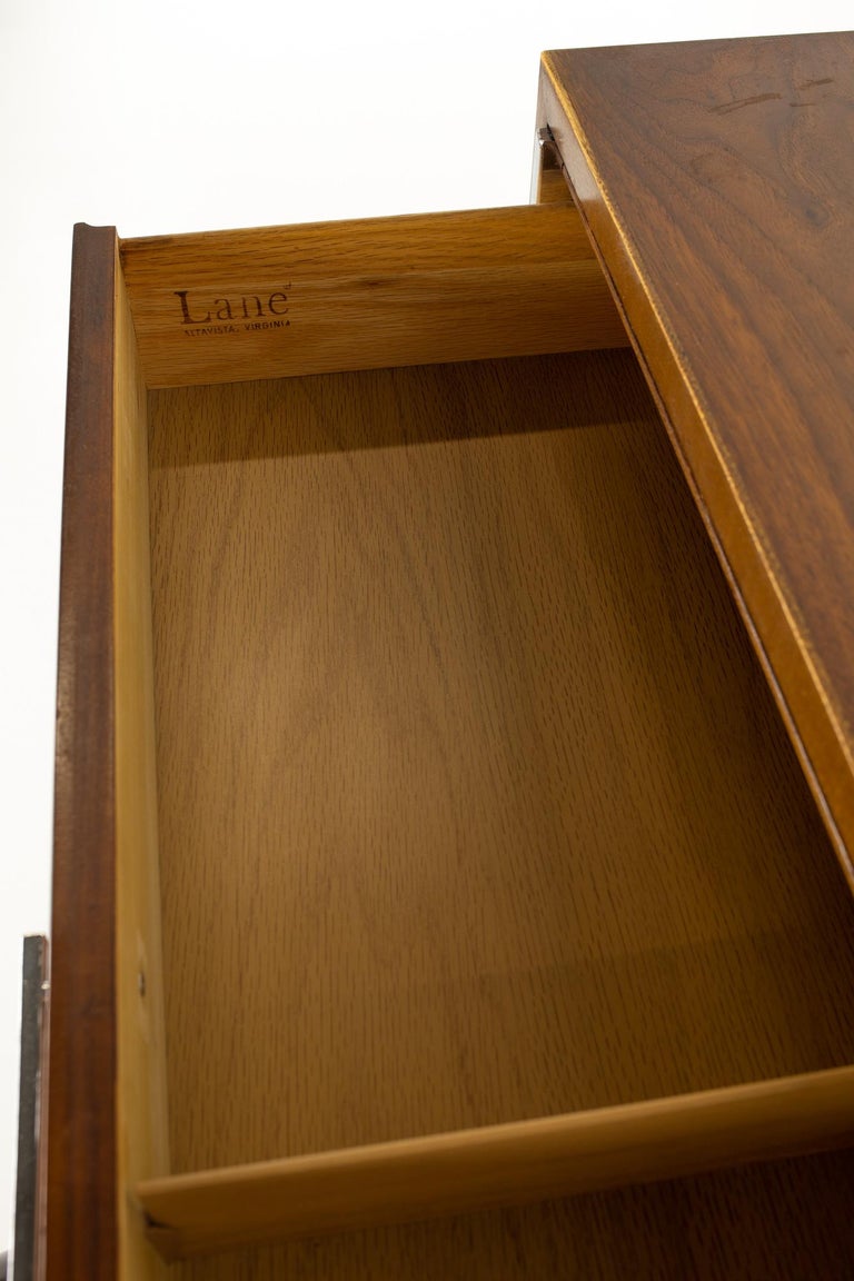 Paul McCobb Style Lane Mid Century Walnut and Chrome 6 Drawer Highboy ...