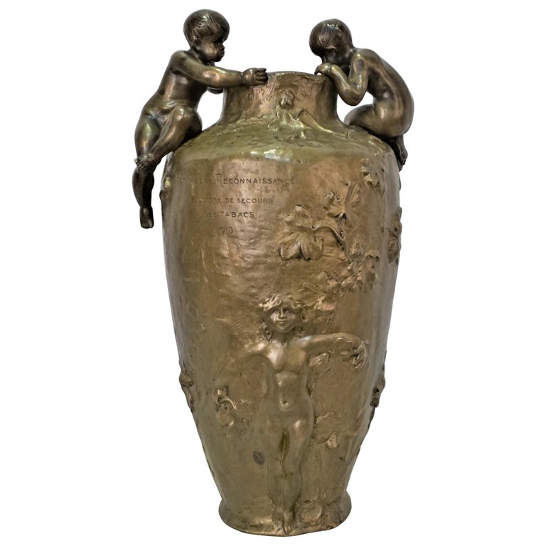 Paul Moreau-Vauthier a Patinated Bronze Figural Vase For Sale at 1stDibs