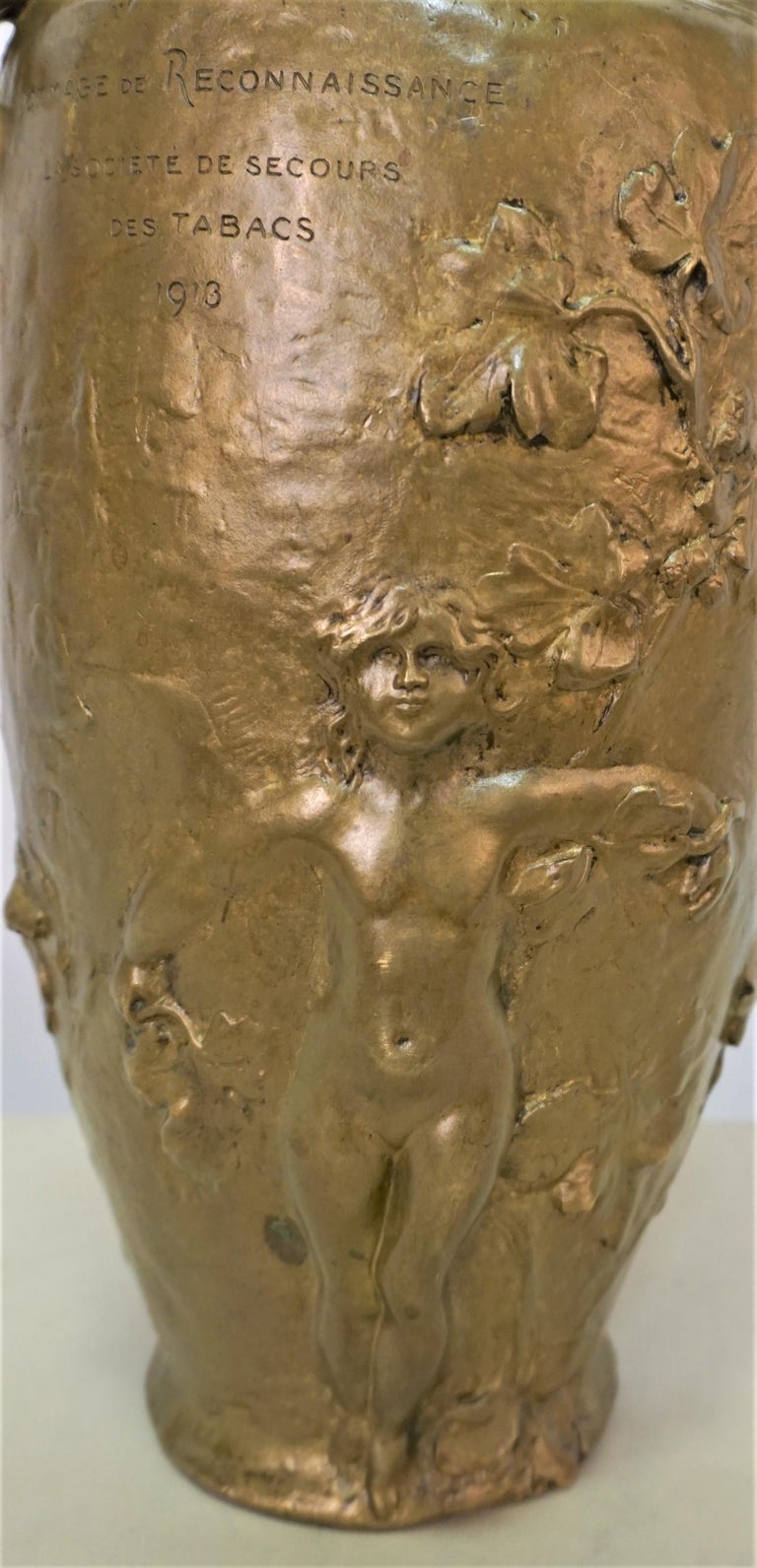 Paul Moreau-Vauthier a Patinated Bronze Figural Vase For Sale at 1stDibs
