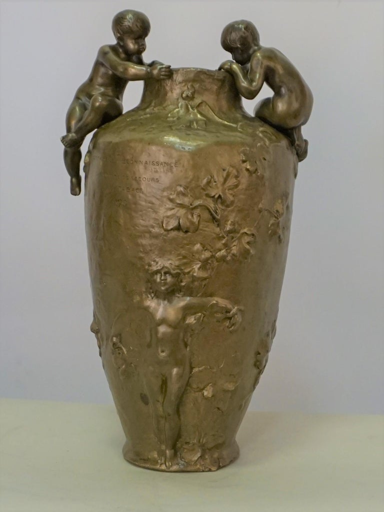 Paul Moreau-Vauthier a Patinated Bronze Figural Vase For Sale at 1stDibs