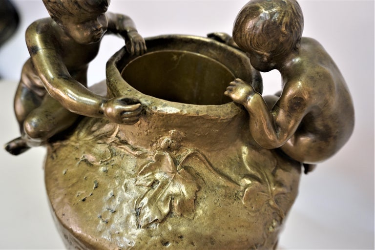 Paul Moreau-Vauthier a Patinated Bronze Figural Vase For Sale at 1stDibs