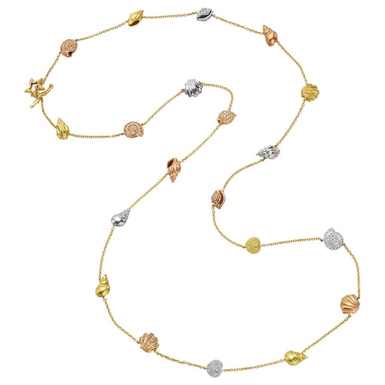 Paul Morelli 18 Karat Gold and Diamond "Shell" Long Station Necklace at ...