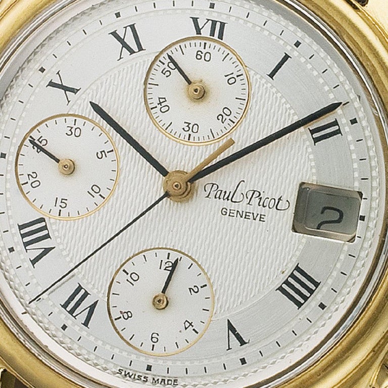 Paul Picot Chrono Date Wristwatch in 18k Yellow Gold For Sale at 1stDibs