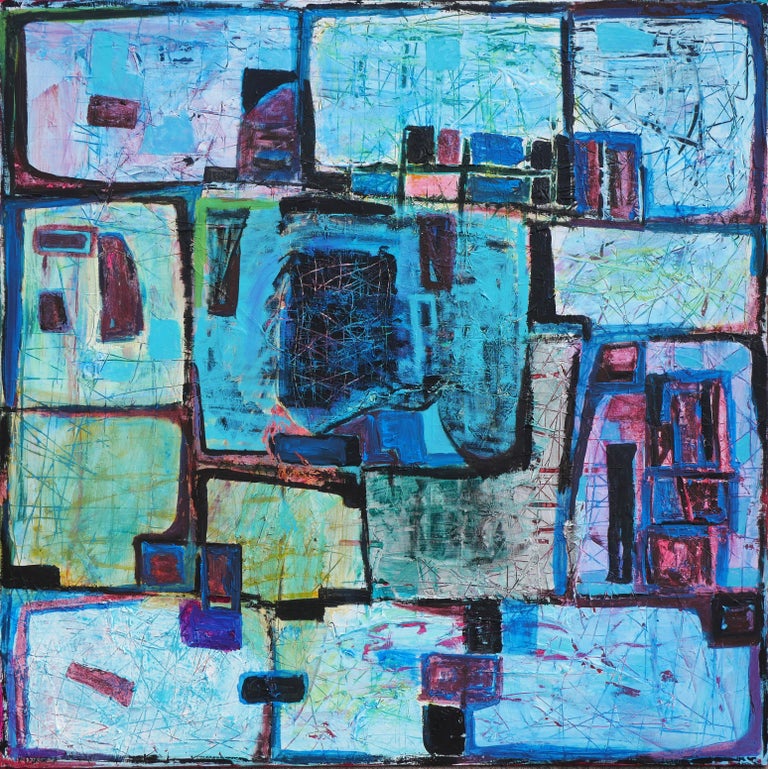 Paul Reeves - "Chaos" Contemporary Blue, Green, and Pink Cubist ...