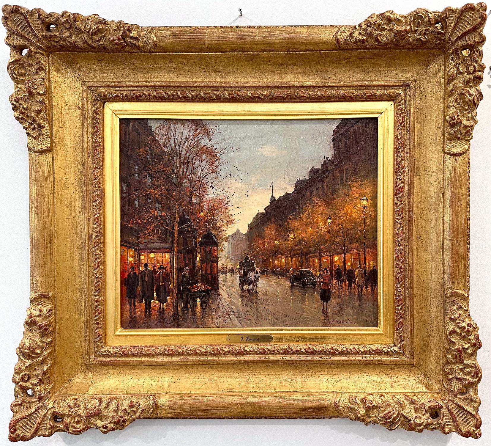 Paul Renard - "Roses in the Cart" Parisian Autumn Street Scene Oil ...
