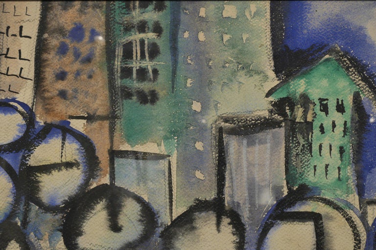Paul Rudin - Cityscape, Abstract blue and green city and bridge ...