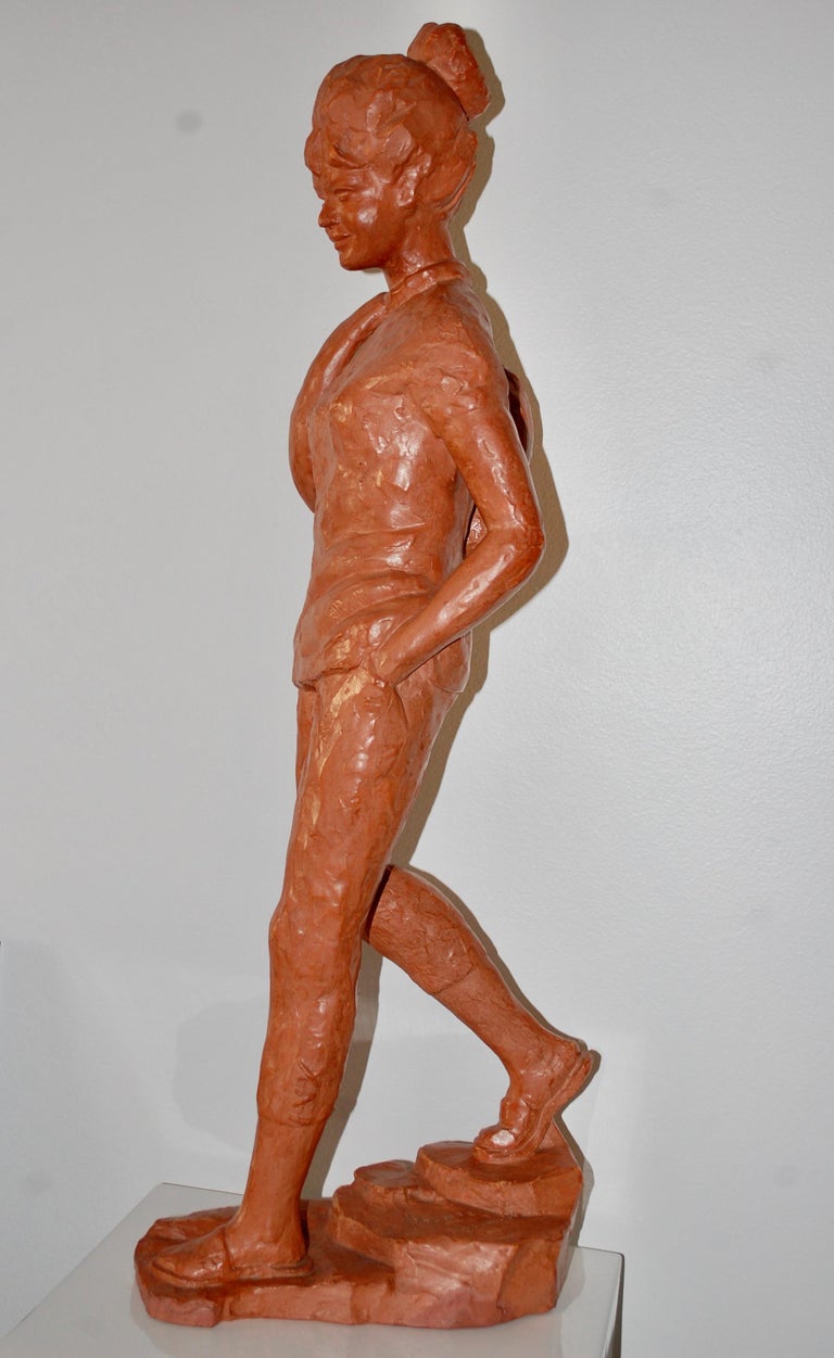 Paul Serste - Young Woman With Backpack Terracotta Sculpture For Sale ...