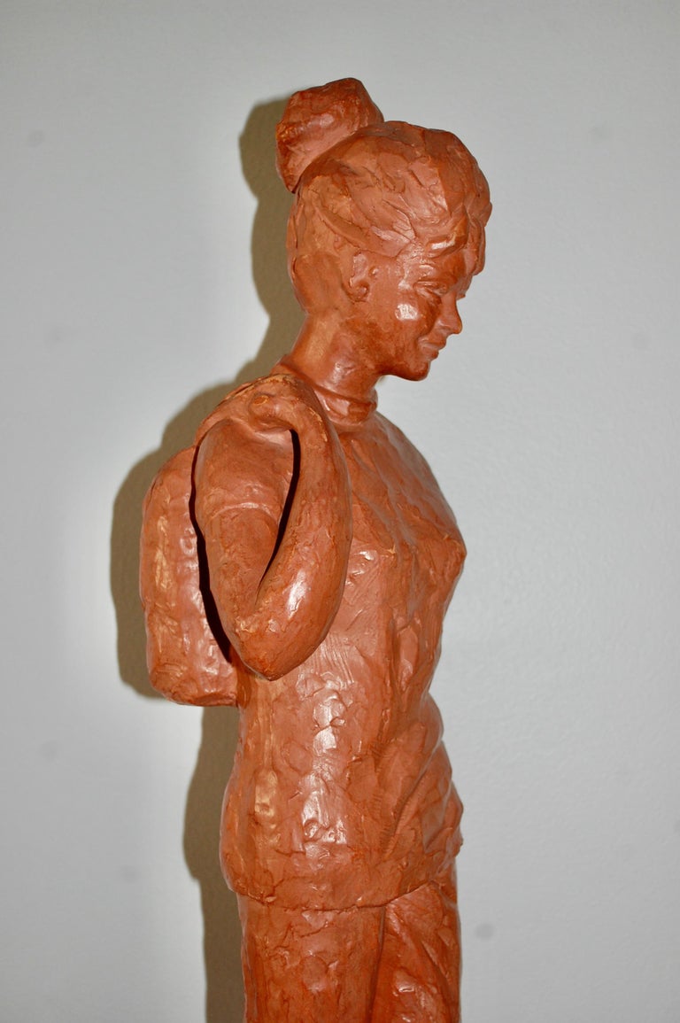 Paul Serste - Young Woman With Backpack Terracotta Sculpture For Sale ...