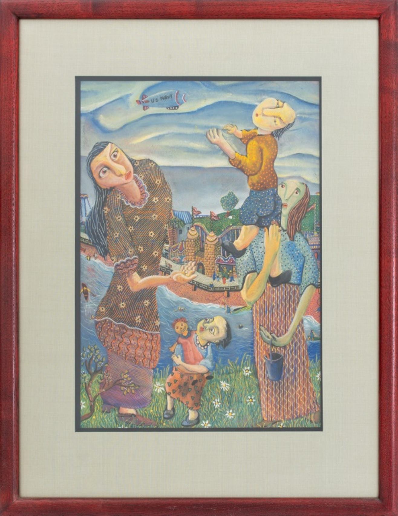 Paul Shimon Judaica Folk Art Gouache on Paper For Sale at 1stDibs