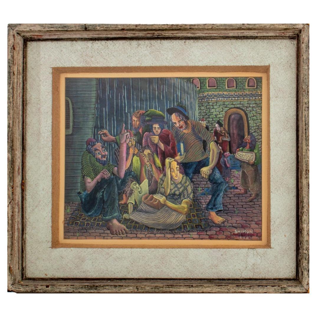 Paul Shimon Judaica Folk Art Gouache on Paper For Sale at 1stDibs