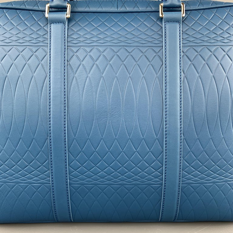 PAUL SMITH Blue Pattern Embossed Textured Leather Briefcase Bag at ...