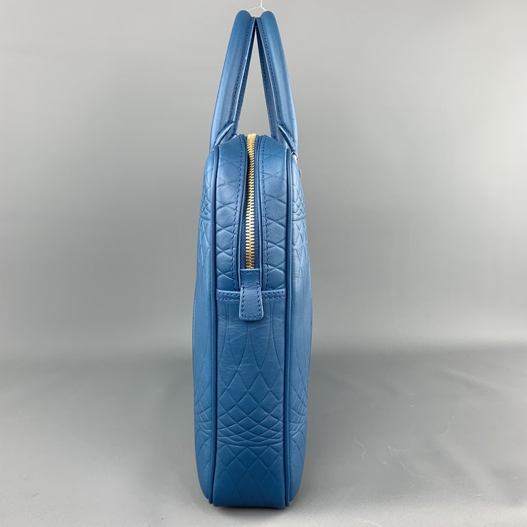 PAUL SMITH Blue Pattern Embossed Textured Leather Briefcase Bag at ...