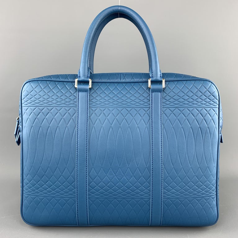 PAUL SMITH Blue Pattern Embossed Textured Leather Briefcase Bag at ...