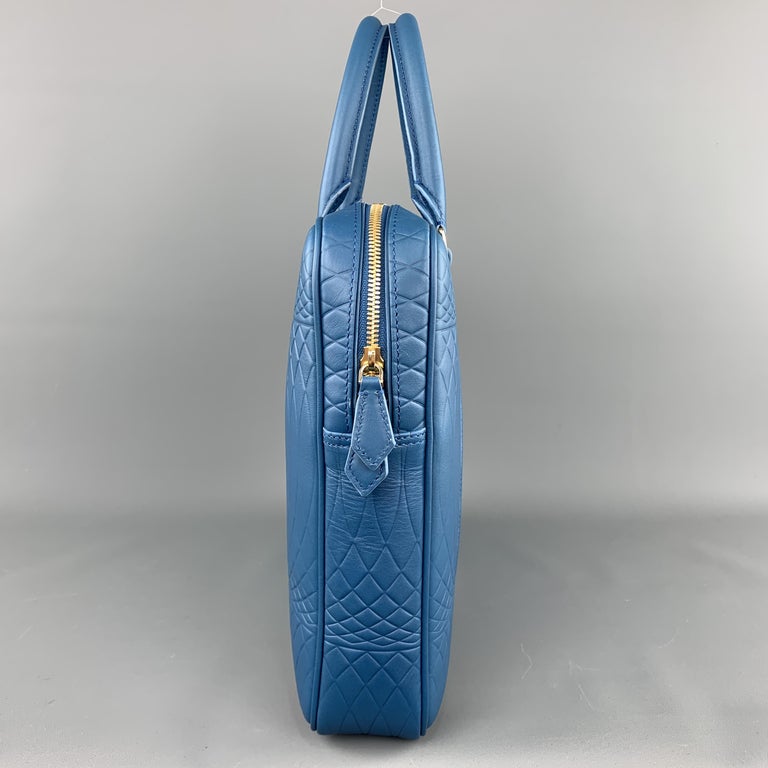 PAUL SMITH Blue Pattern Embossed Textured Leather Briefcase Bag at ...