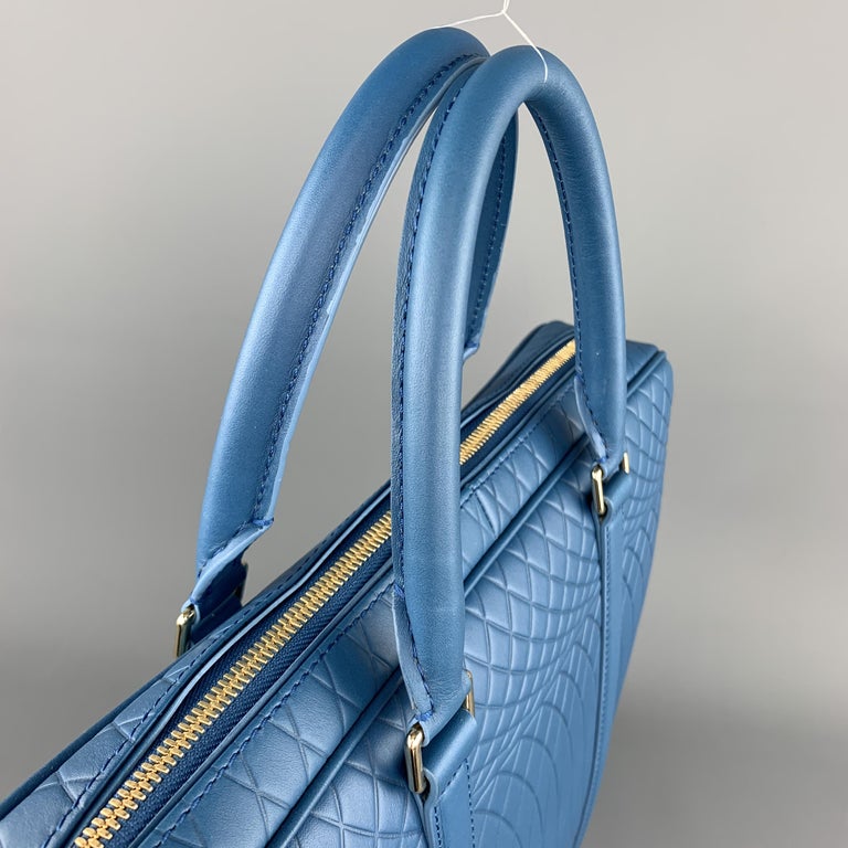 PAUL SMITH Blue Pattern Embossed Textured Leather Briefcase Bag at ...