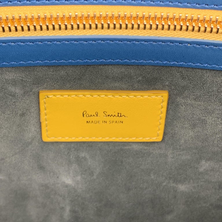 PAUL SMITH Blue Pattern Embossed Textured Leather Briefcase Bag at ...