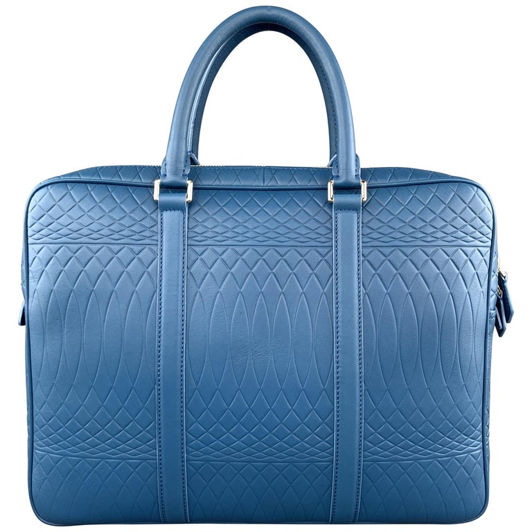 PAUL SMITH Blue Pattern Embossed Textured Leather Briefcase Bag at ...