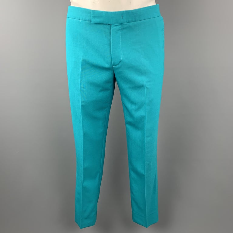 PAUL SMITH Size 42 Aqua Wool Notch Lapel Mock Pocket Square Suit For ...